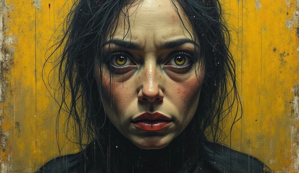 Distorted portrait of a melancholic woman with empty eyes, painted in ...