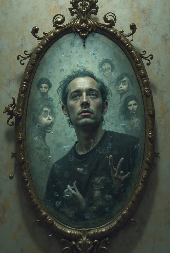 generate a His reflection in a mirror – distorted, broken, overlayed ...