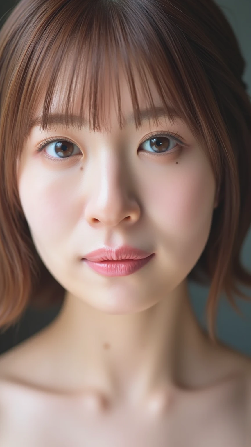 Close up of a beautiful Japanese woman's face, young woman with semi ...