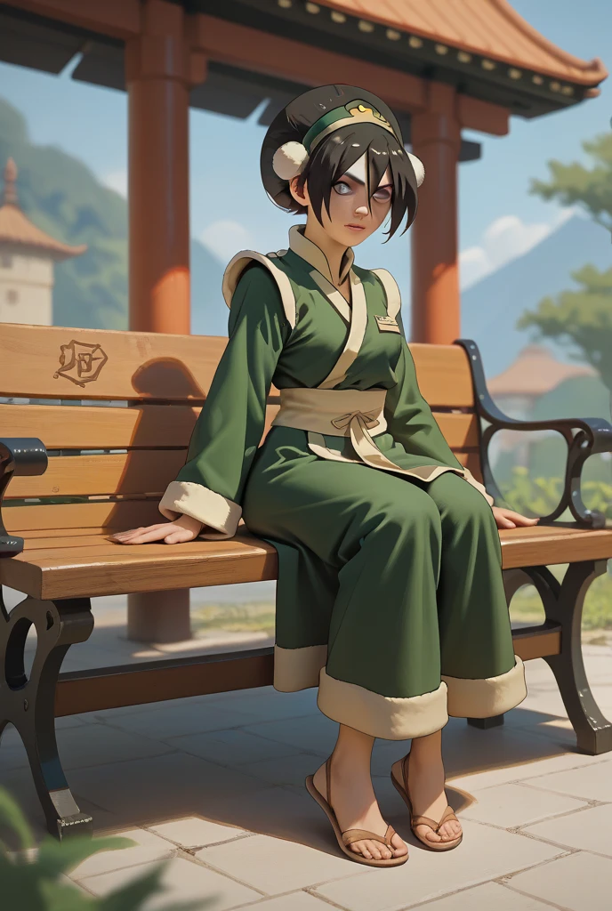 A full body photo of toph from avatar the last air bender sitting on a ...