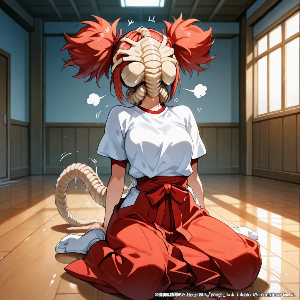 A pretty young girl laid out on floor, a facehugger latch her mouth ...