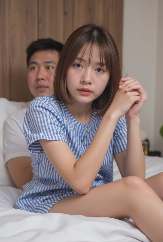 On the bed;Age 15,uniform,high school girl,beautiful and innocent face ...