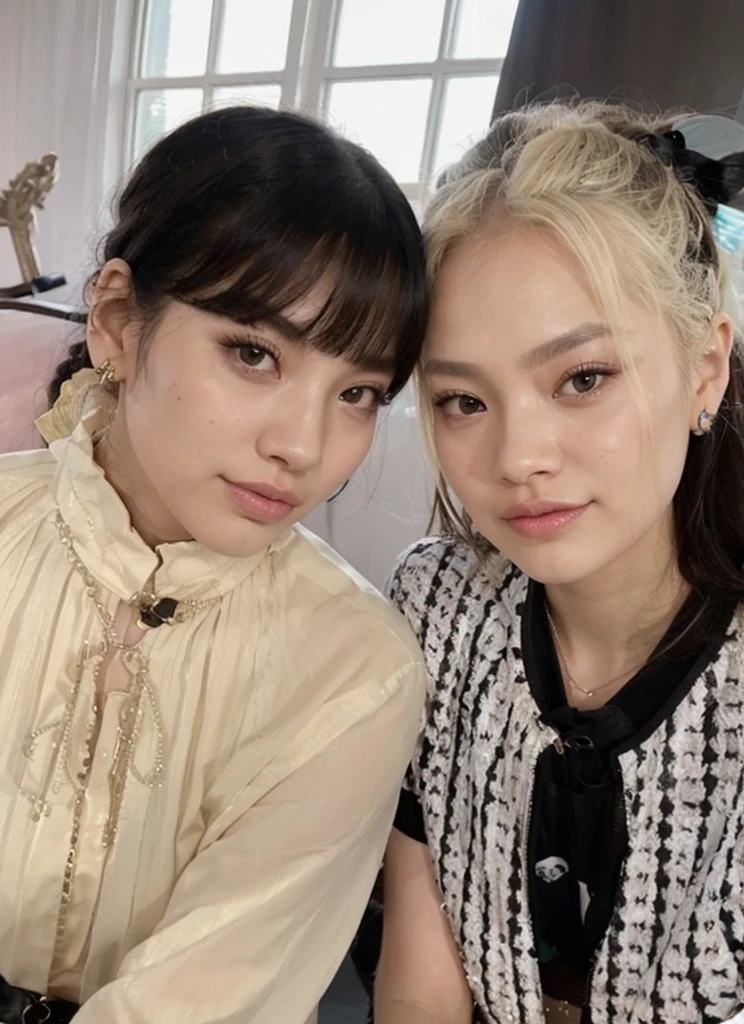 Hyper-realistic portrait of Lisa BLACKPINK and Jennie Kim standing back ...