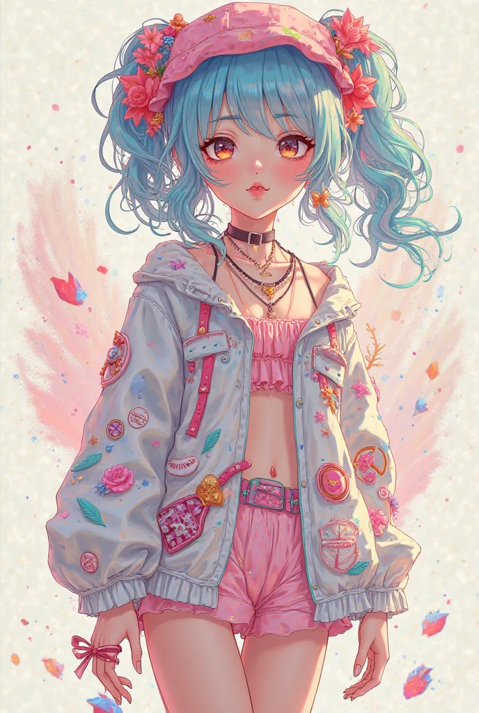 Girl with an anime art style and less outlined and a unique coloring ...
