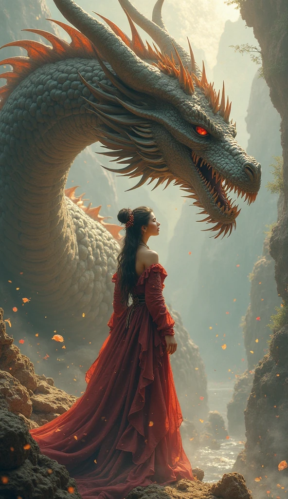 There's a woman standing in front of a dragon, lady of change - SeaArt AI