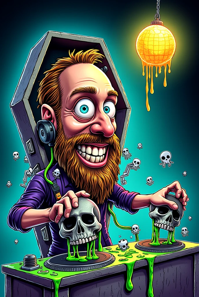 A grotesque and satirical cartoon illustration in the style of Garbage ...