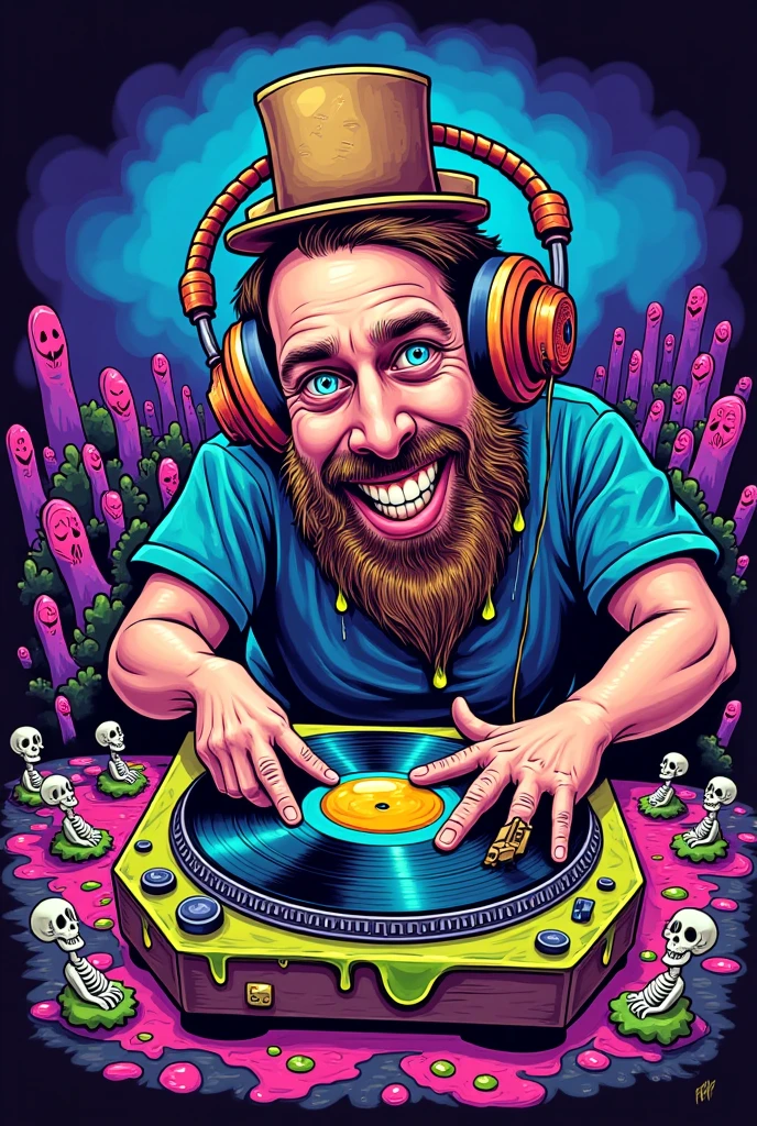 A grotesque and satirical cartoon illustration in the style of Garbage ...