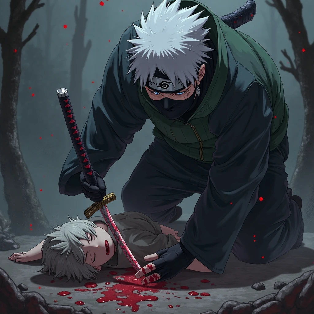Scary Kakashi sitting over a dead body with katana in hand anime ...