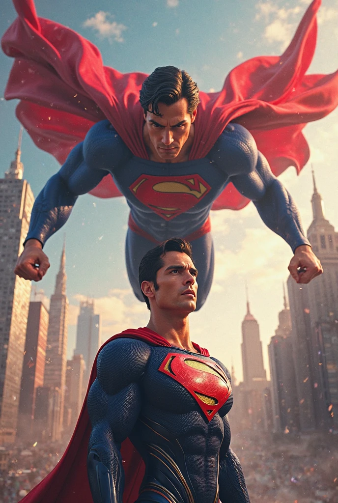 Captain Man from the series Henry Danger and Superman fighting - SeaArt AI