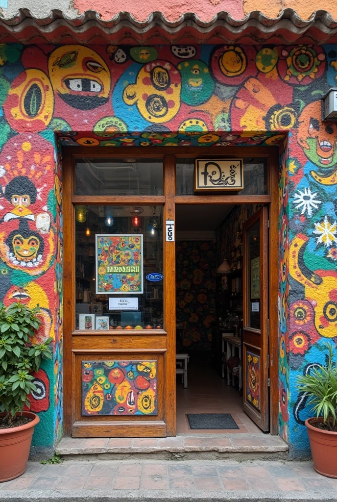 A façade of a coffee shop with painting art ,Graffiti by Cultura ...