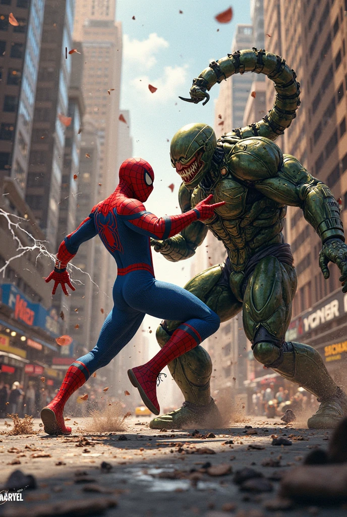 Spider-Man vs. Scorpion outright score in NY - SeaArt AI