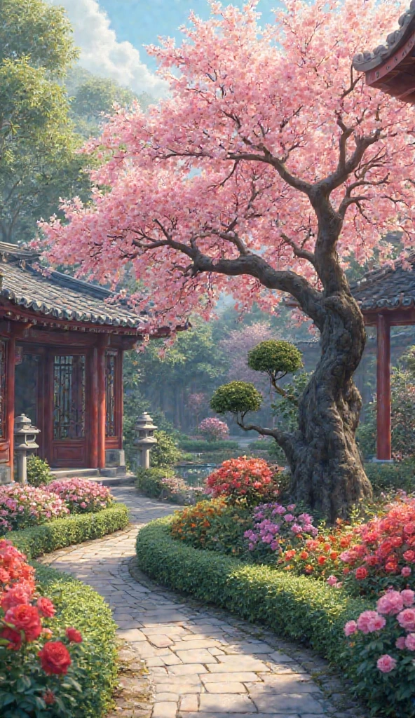Create a beautiful chinese yard,with full of flowers. Asiatic apple ...