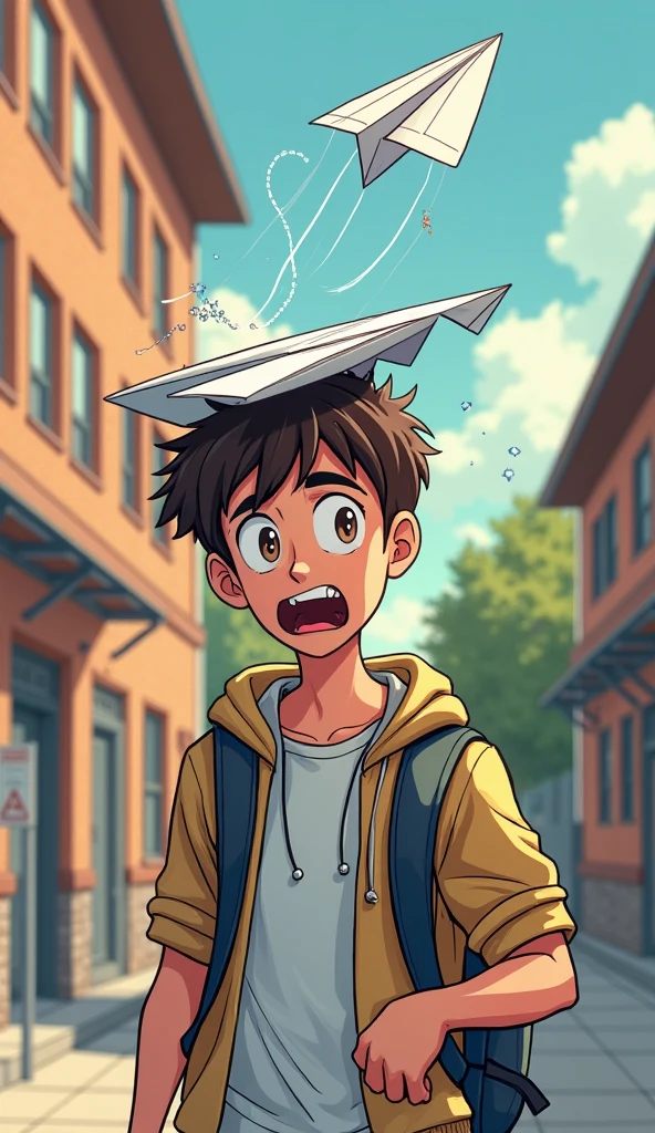 Paper plane hits the head of a ager, comic animation - SeaArt AI