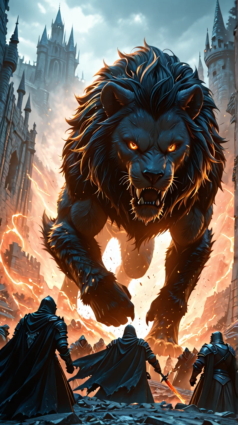 Lion knights VS Wolf-bear knights, detailed fantasy battle scene ...