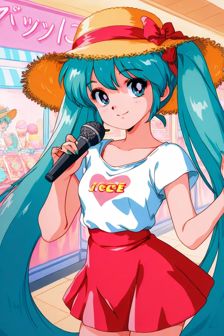 Hatsune Miku,VOCALOID,turquoise long twin tails holding a microphone ...