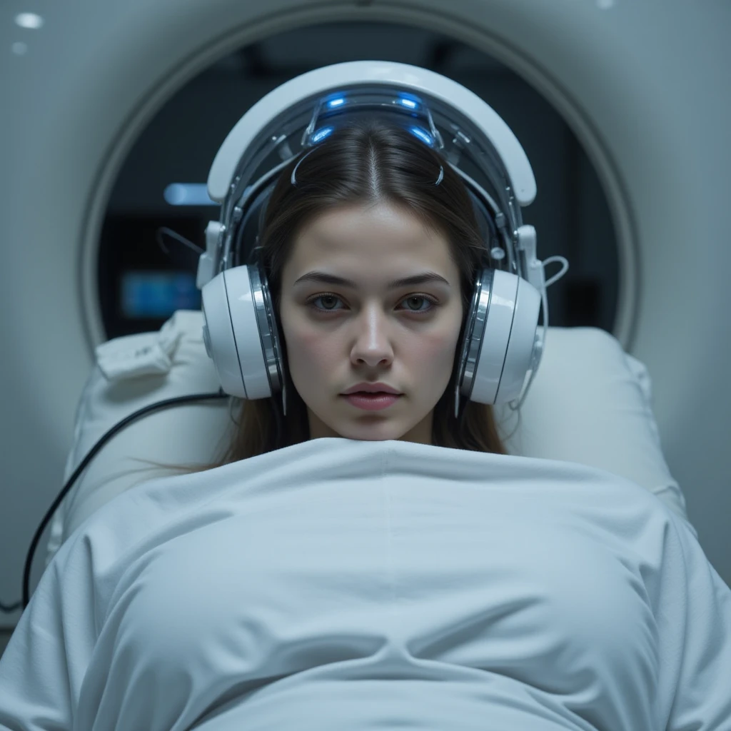 Masterpiece medical sci-fi photo, photorealistic portrait of slim young ...