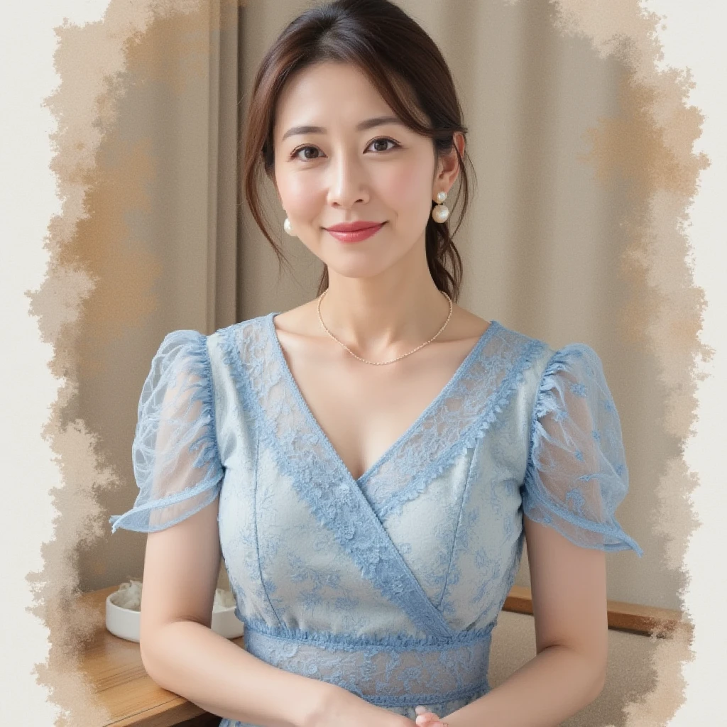 Japanese mature woman, 55 years old, very realistic watercolor portrait ...