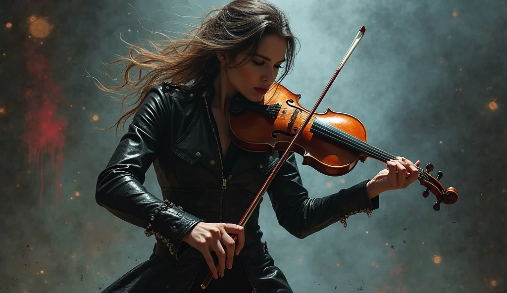 Woman playing rock metal fiddle - SeaArt AI