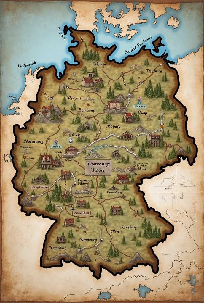 One historically inspired and detailed map of western central Germany ...