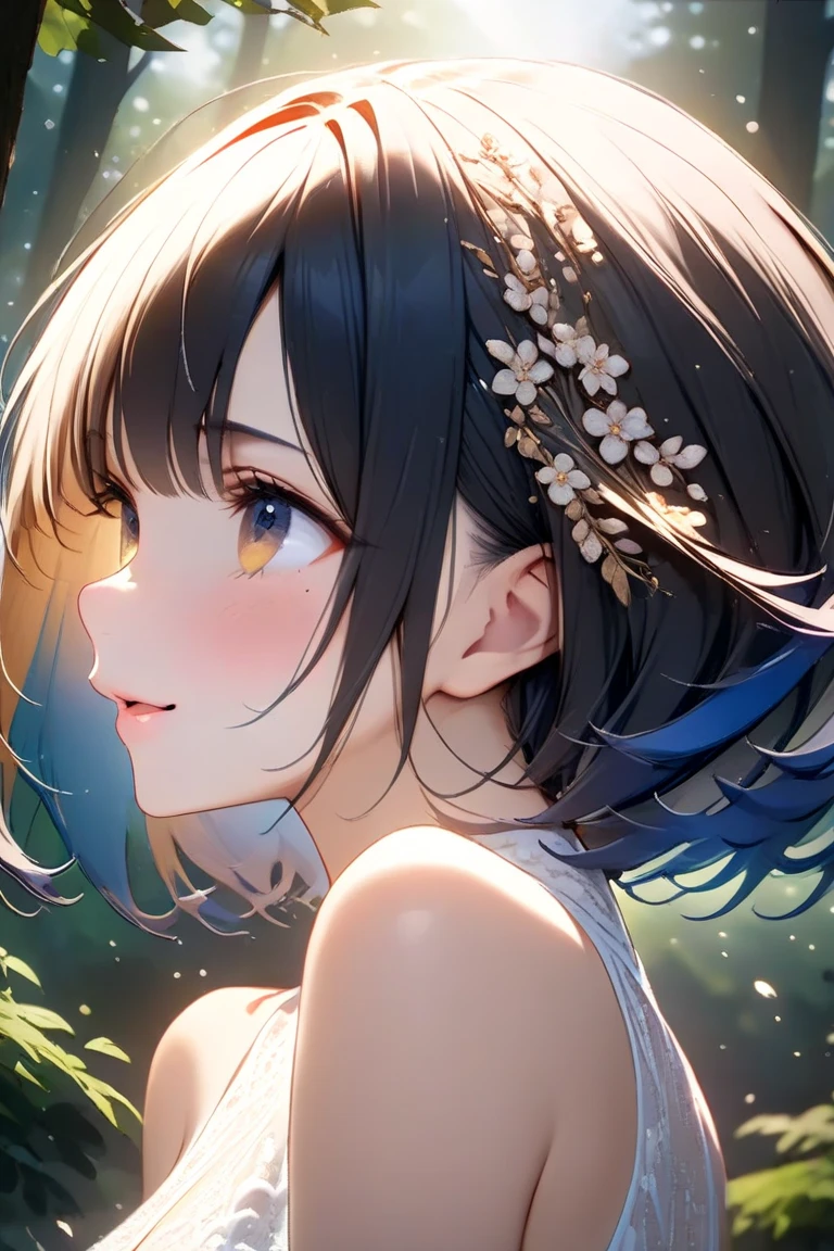 1 girl 、Azumi、amazing elf forest、Super close up shot、profiles - SeaArt AI