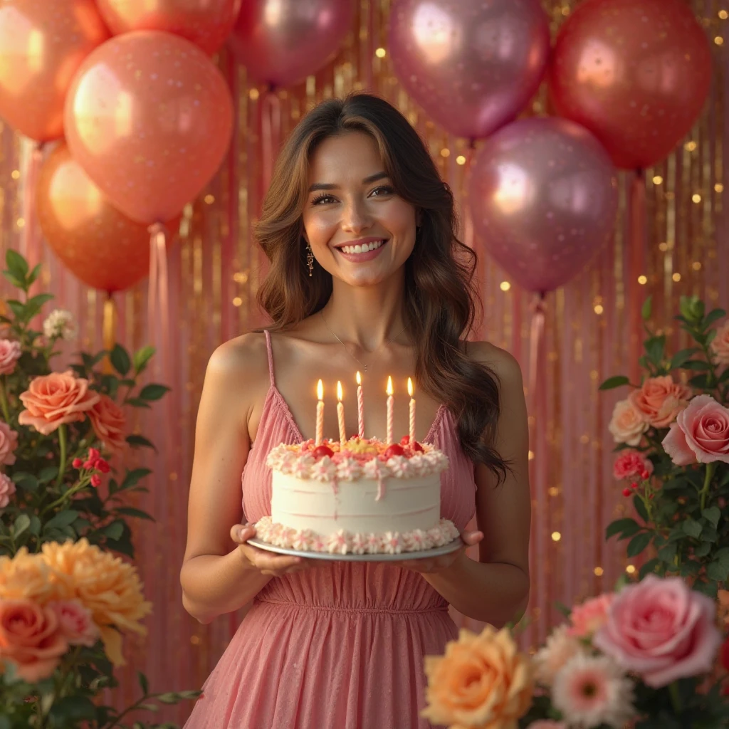 Woman's birthday party, birthday's cake, occidental woman, elegant ...