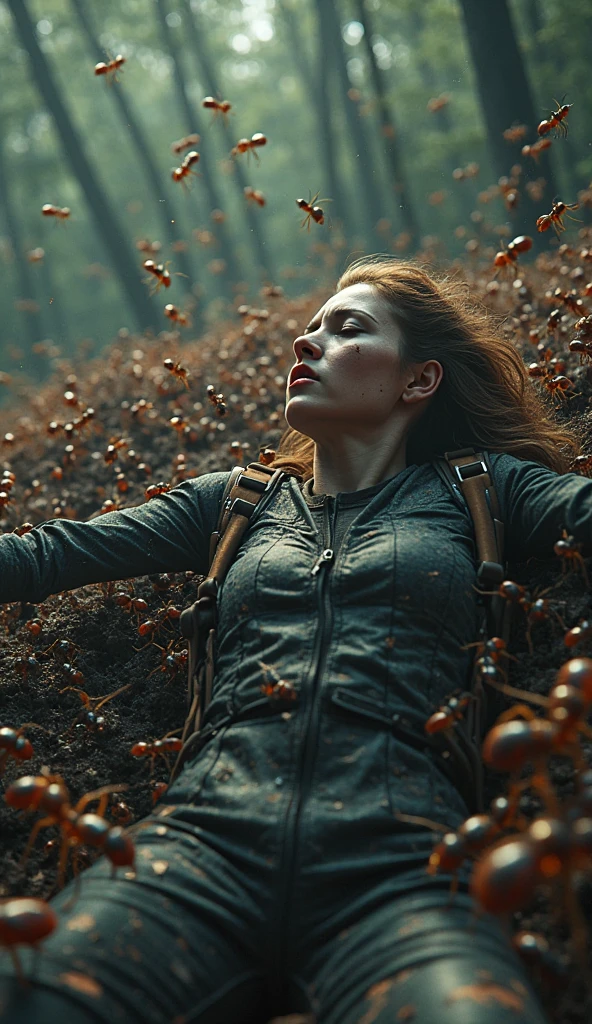 "A surreal and dramatic scene of a female skydiver crash-landed into a ...