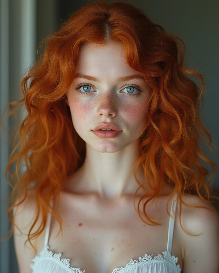 Portrait of 3 age girls between 18 and 19 years old red-haired triplets ...