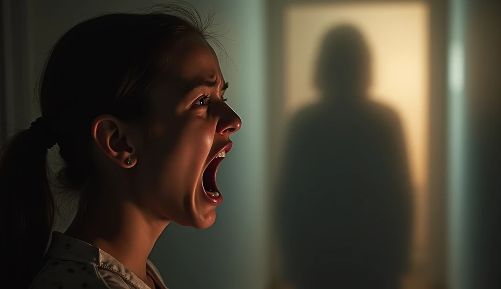 Business: Girl screams or cries, her face is skewed with emotions ...