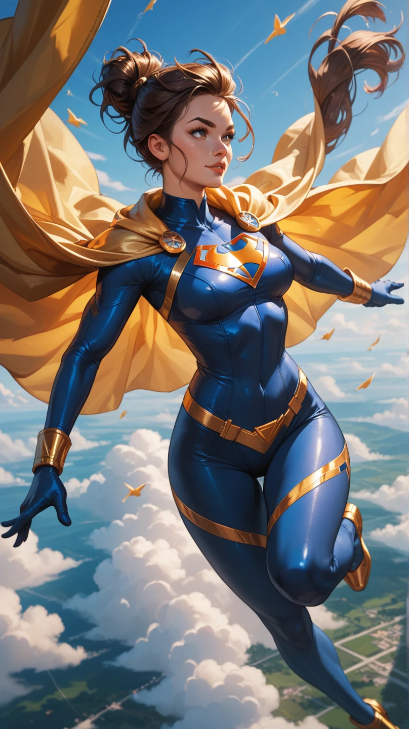 Do q female super hero, she has brown hair, wears a suit colored in ...