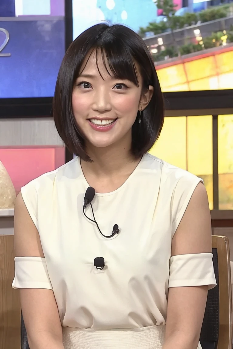 Female、announcer、Read the news、white blouse、smile - SeaArt AI