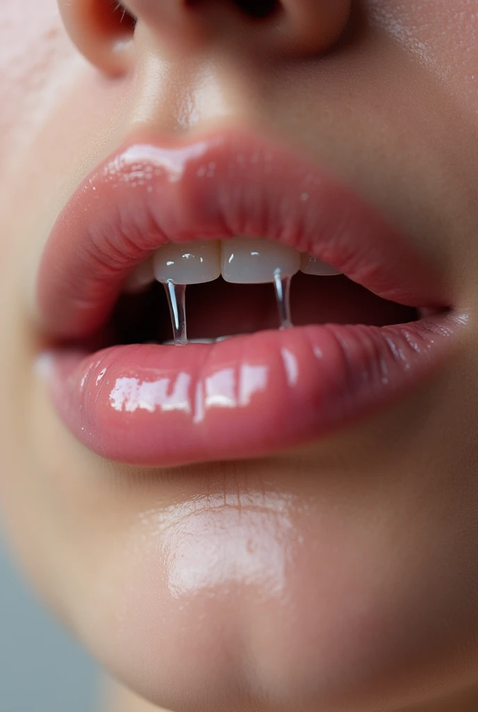 Pictures of lips only,Lips super close up,Clear spit has many thin ...