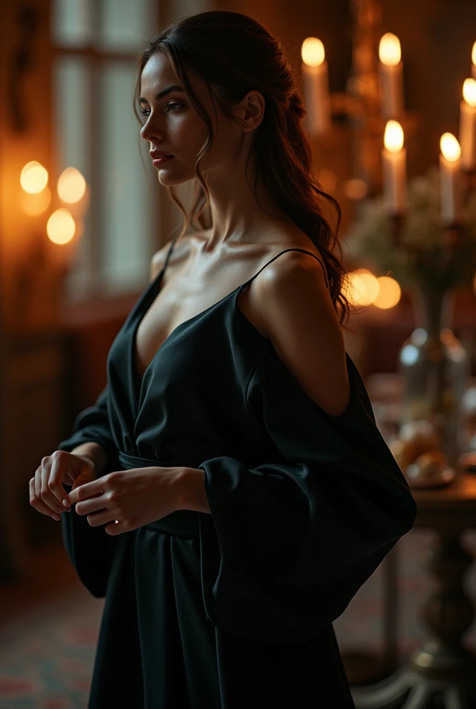 Tailored obsidian silk, sleeves cropped just so the cuff gleams in the ...