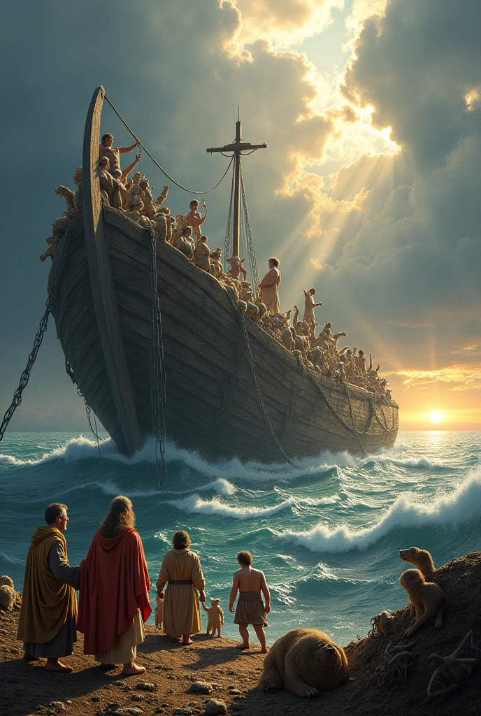 Noah on a big ark with animals - SeaArt AI