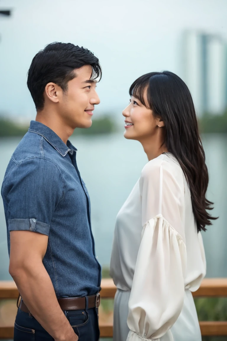 Man and woman stare at each other、white blouse、A Distant View - SeaArt AI