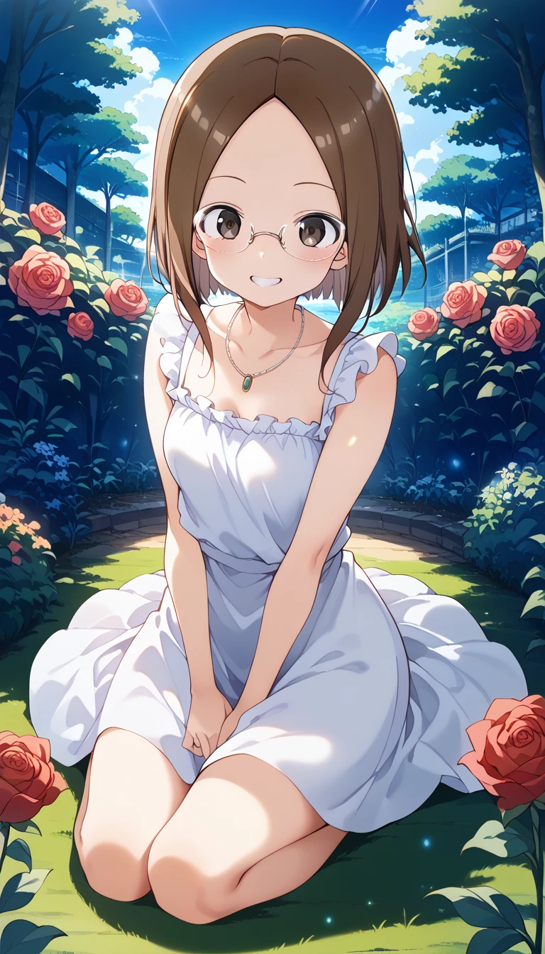 Takagi-san、short bob、brown hair、 ,、glasses、,small breasts - SeaArt AI