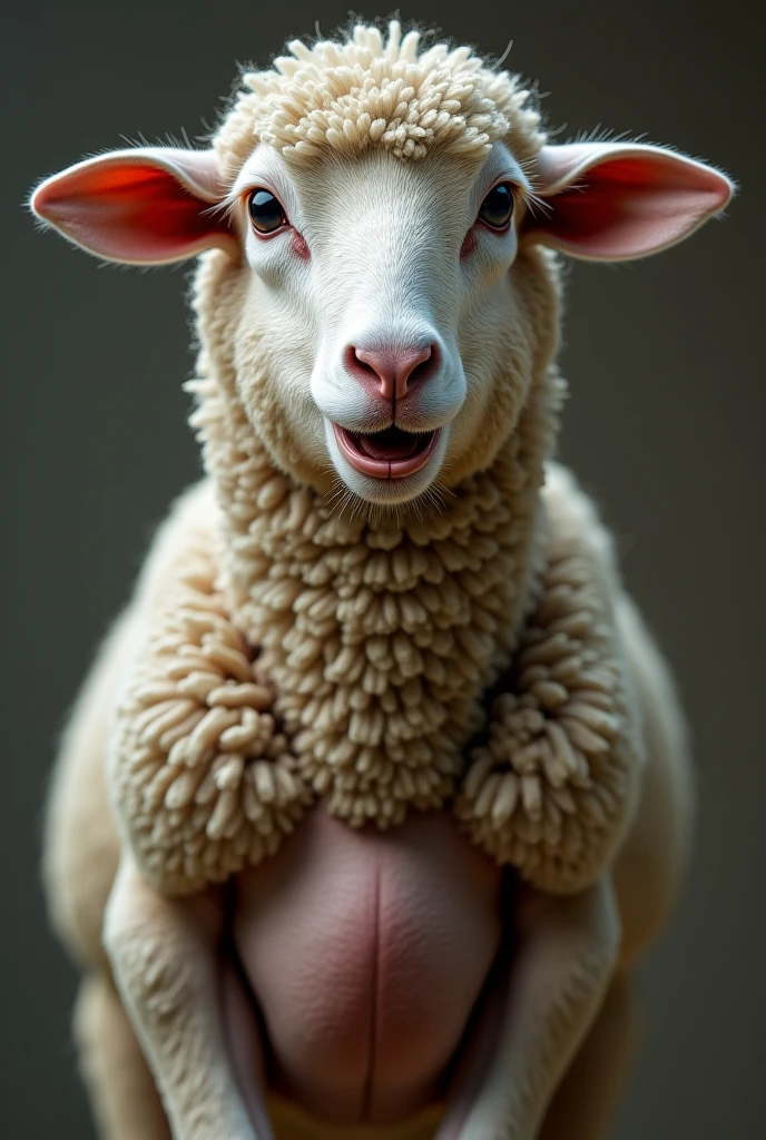 A female sheep showing her udders and private parts of her back with an ...