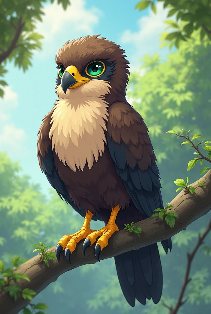 Cute bird of prey anime style with dark brown plumage, With a beige ...