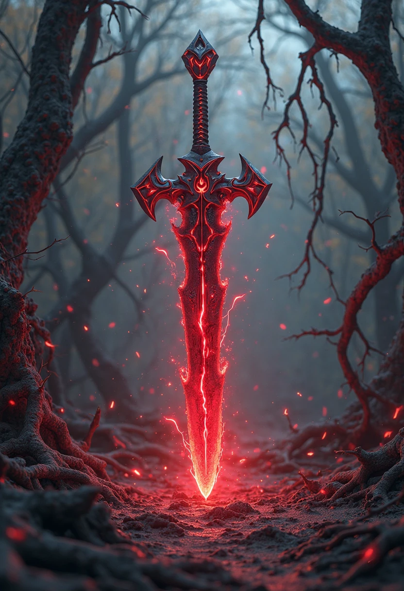 Anime cursed sword glowing with red energy” A demonic sword embedded in ...