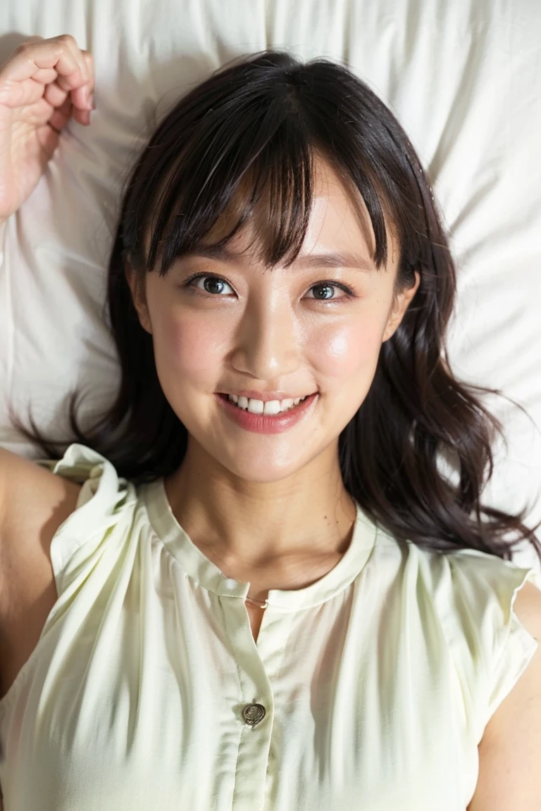 One girl,high definition, Lie on your back on the bed, white blouse ...