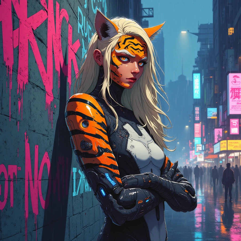 A stunning hybrid woman with tiger features in a cyberpunk setting ...