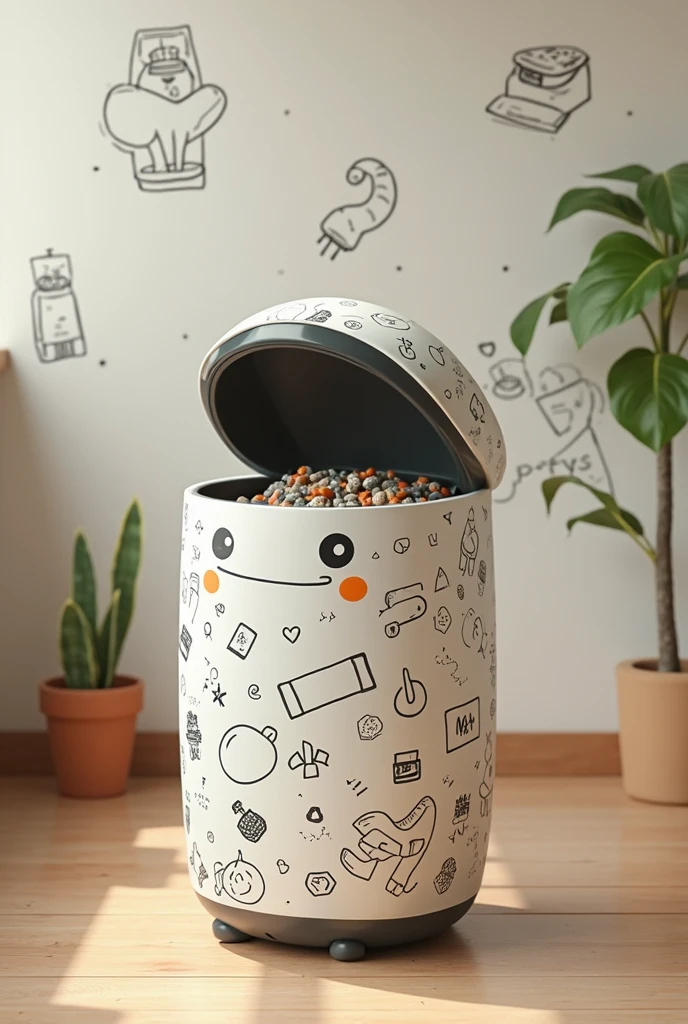 Generate me an automatic trashbin that if you throw a trash, it will ...