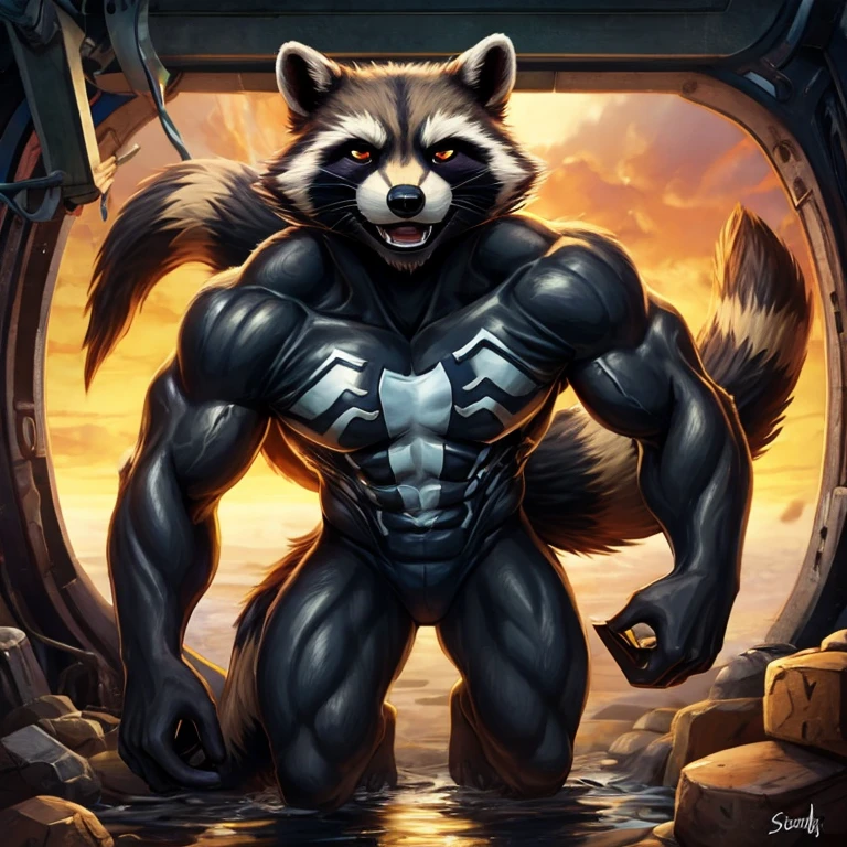 Symbiote rocket raccoon naked - SeaArt AI