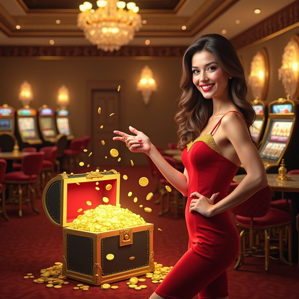 A stylish and confident female character in a luxurious casino ...