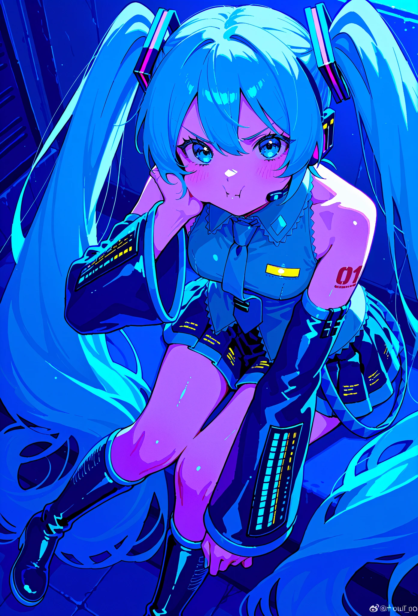 Hatsune Miku long hair light blue hair tie sleeveless twin tails on the ...