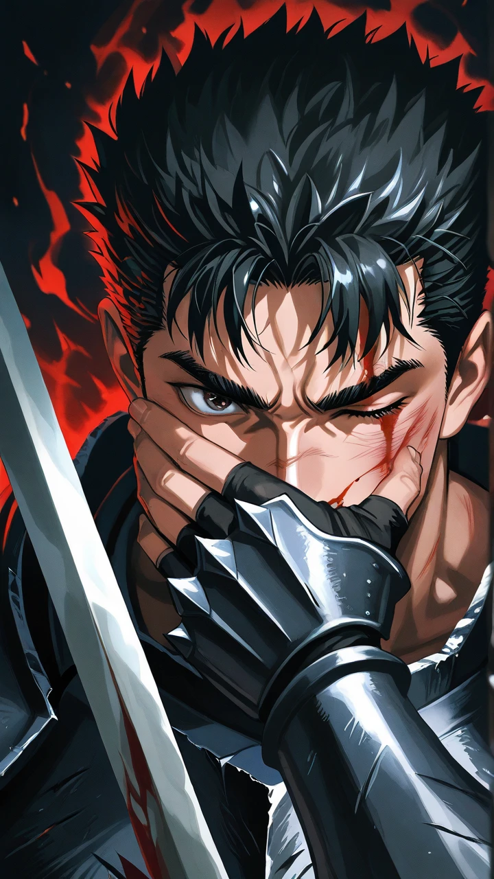 Guts dominated by Berserk armor. Appearance: fair skin, left eye closed ...