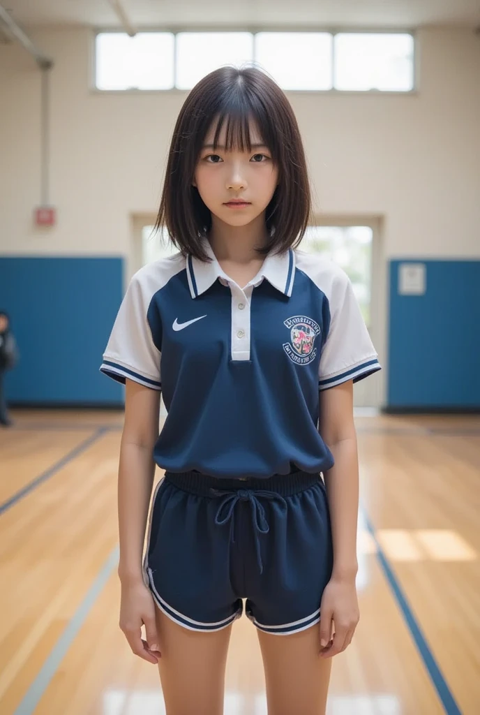 1 girl、elementary school student、 gym clothes、gymnasium、black hair ...
