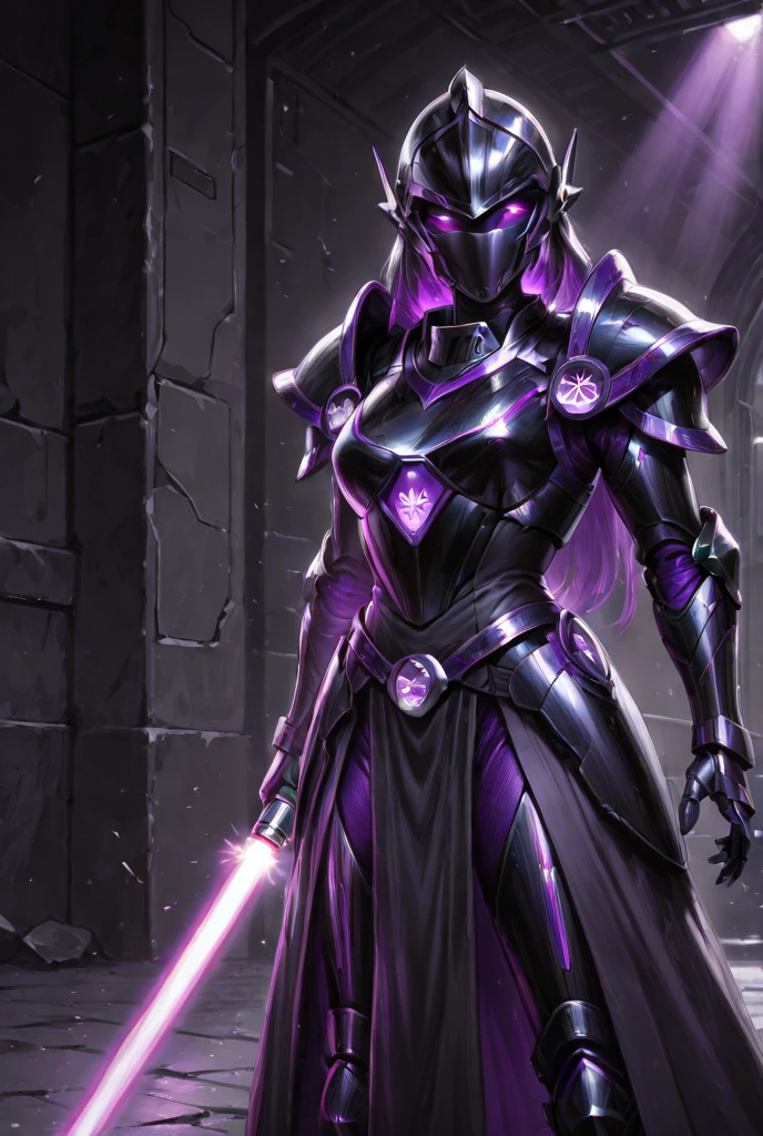 Create a Jedi clone with black armor and purple accents and a purple ...