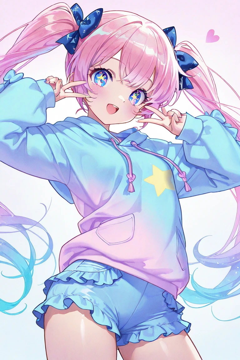 Cute anime girl, pastel aesthetic, long pink hair in twin tails with ...