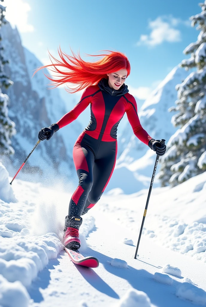 Red-haired Garata, Ski with gym clothes - SeaArt AI