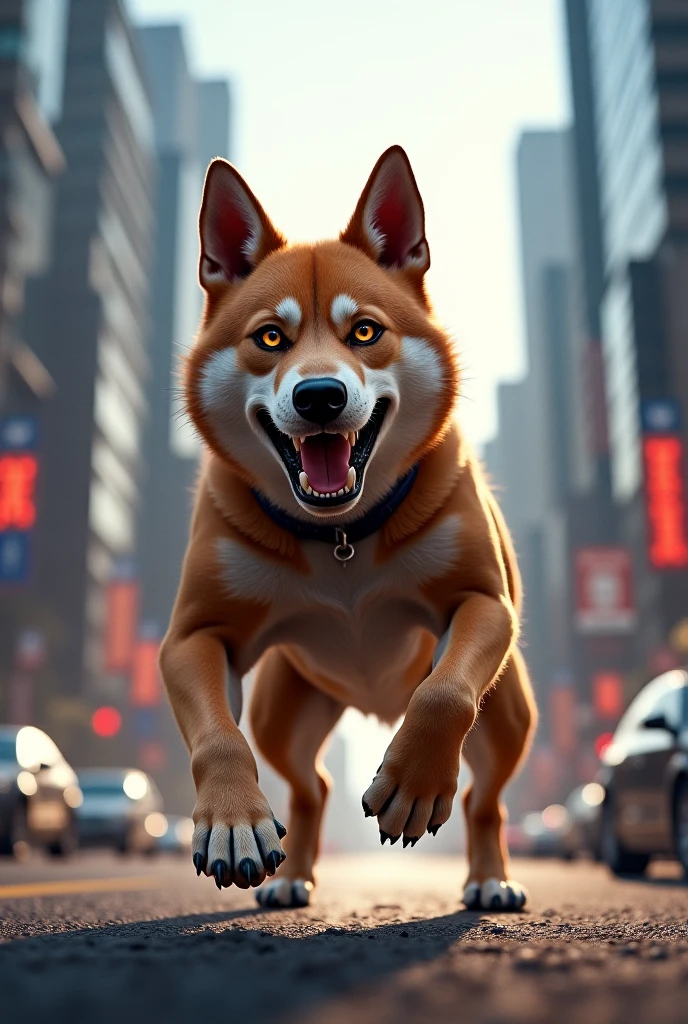 Pumped dog with city background - SeaArt AI